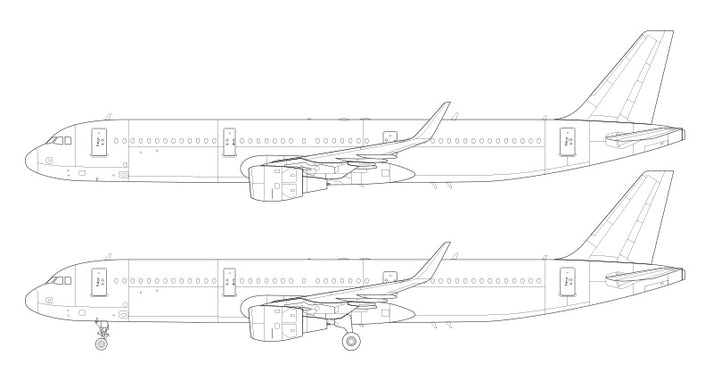 Airbus A321 with CFM56 engines and sharklets line drawing – ShopNorebbo