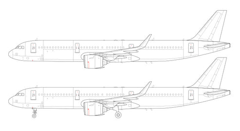 Airbus A321 NEO with Pratt & Whitney engines line drawing – ShopNorebbo