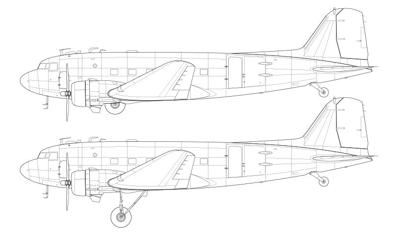 Douglas DC-3 line drawing – ShopNorebbo