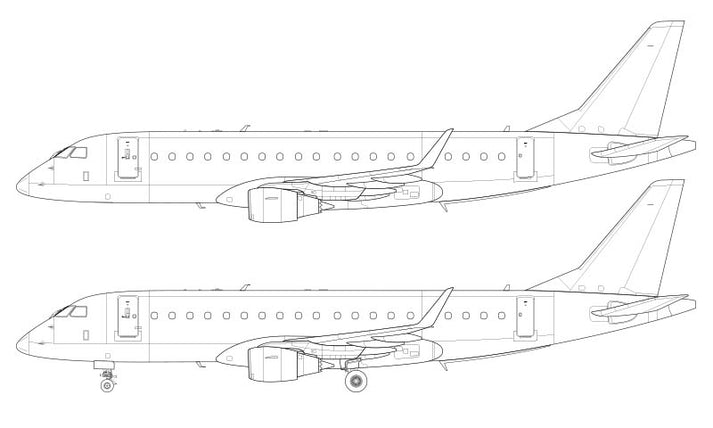 Embraer 175 with old style winglets line drawing – ShopNorebbo