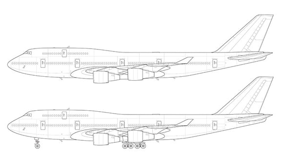 Boeing 747-400 with Pratt & Whitney engines line drawing – ShopNorebbo