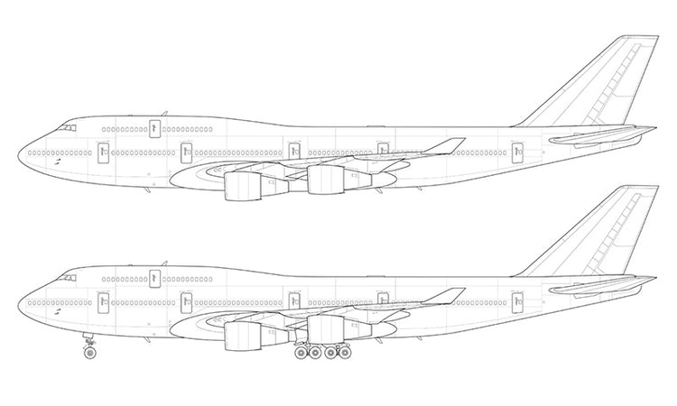 Boeing 747-400 with Pratt & Whitney engines line drawing – ShopNorebbo