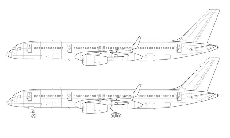 Boeing 757-200 with Rolls Royce engines and winglets line drawing ...