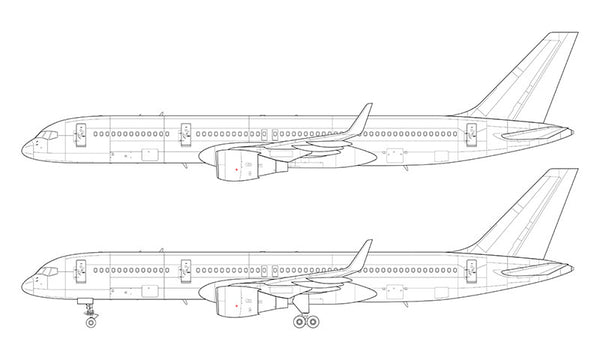 Boeing 757-200 with Pratt & Whitney engines and winglets line drawing ...