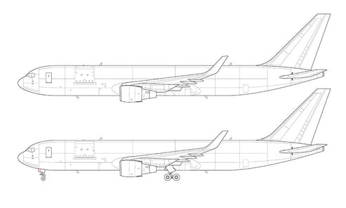 Boeing 767-300F (cargo) with GE engines and winglets line drawing ...
