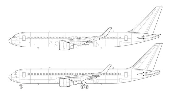 Boeing 767-300 with GE engines and winglets line drawing – ShopNorebbo